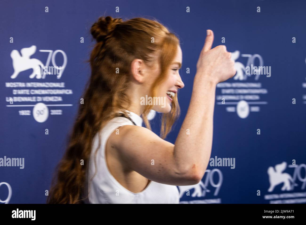 US actress Sadie Sink poses on September 4, 2022 during a photocall for ...