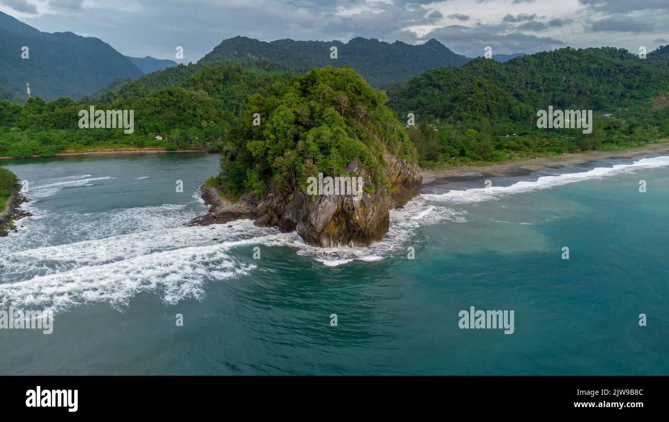 Aerial photo of a very beautiful small island on the coast of Pebble ...