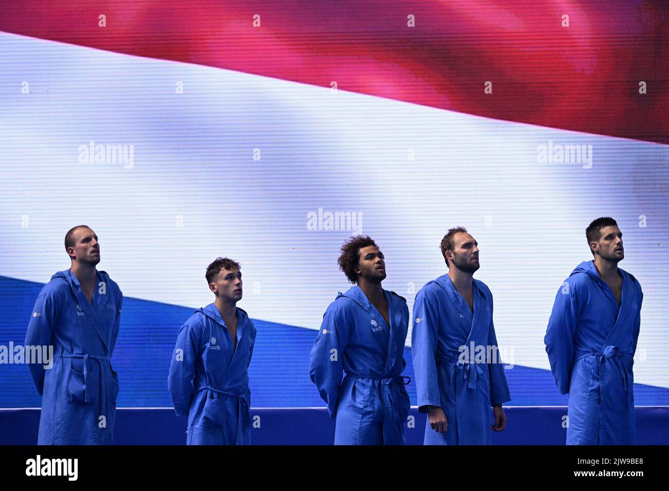 SPLIT, CROATIA - SEPTEMBER 4: Players line up for the national anthems ...