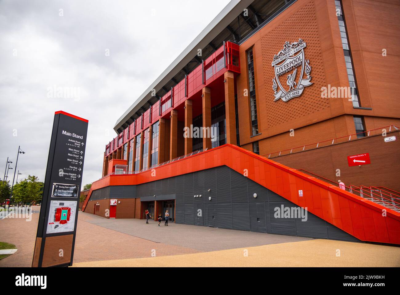 FC Liverpool Logo on the wall of Anfield stadium - LIVERPOOL, UK ...