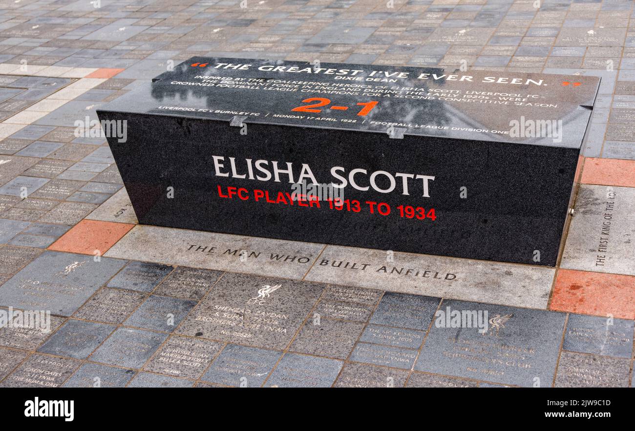 Elisha Scott Memorial at Walk of Fame in Anfield Stadium Liverpool ...