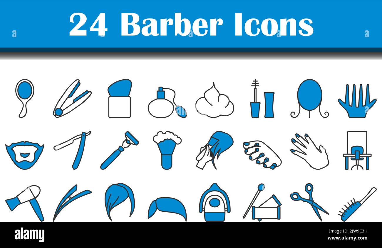 Barber Icon Set. Editable Bold Outline With Color Fill Design. Vector ...