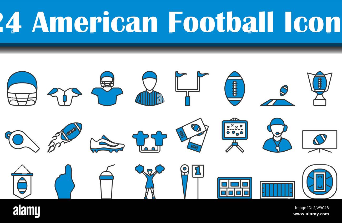 American Football Icon Set. Editable Bold Outline With Color Fill ...