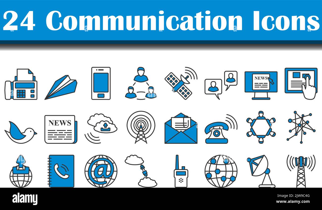 Communication Icon Set. Editable Bold Outline With Color Fill Design ...