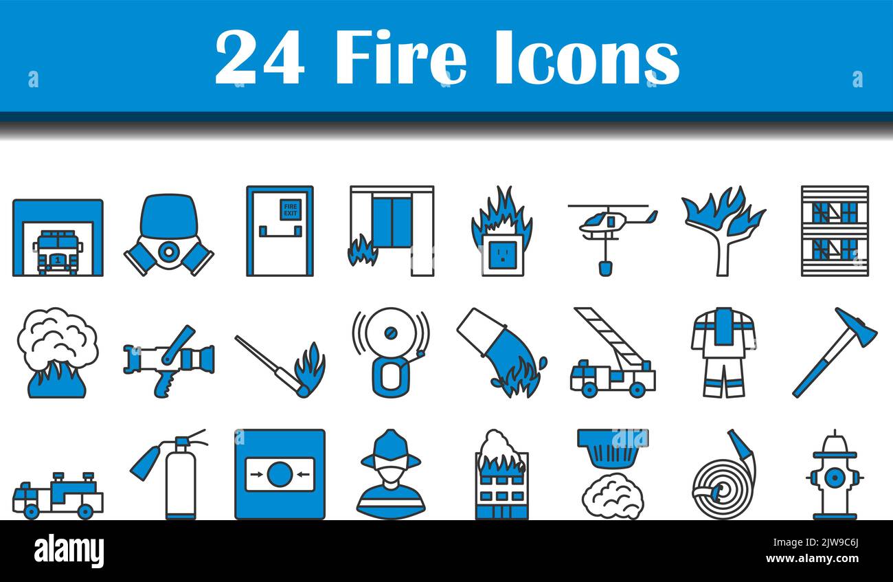 Fire Icon Set. Editable Bold Outline With Color Fill Design. Vector ...