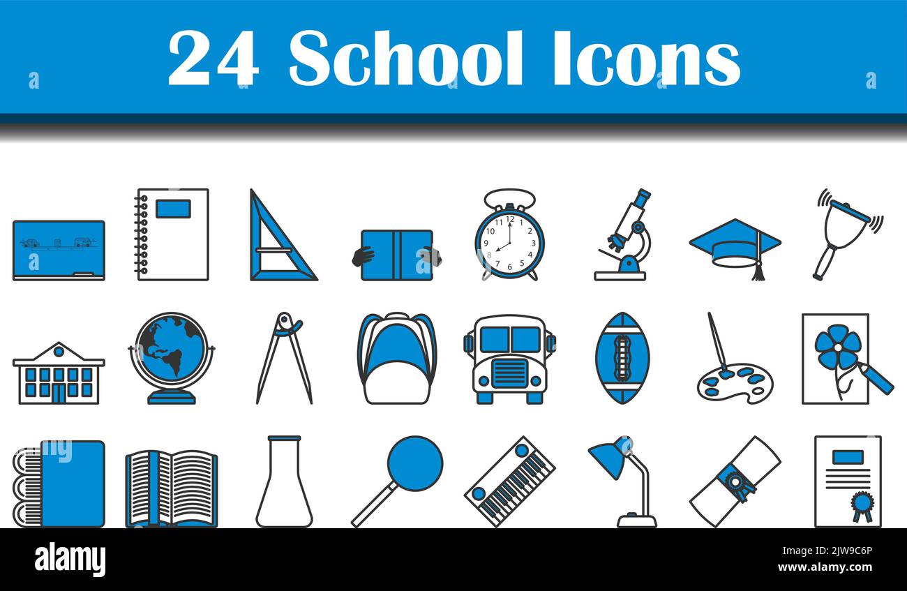 School Icon Set. Editable Bold Outline With Color Fill Design. Vector Illustration Stock Vector ...