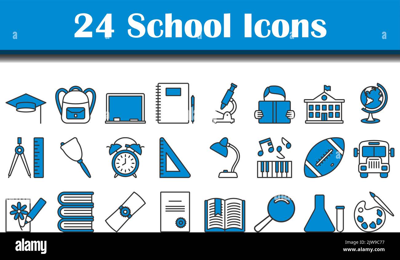 School Icon Set. Editable Bold Outline With Color Fill Design. Vector ...