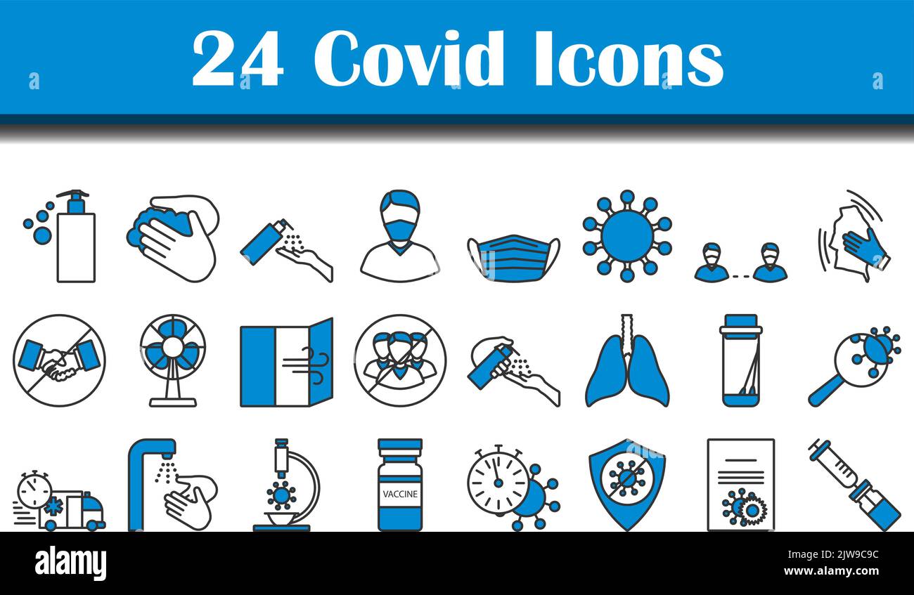 Covid Icon Set. Editable Bold Outline With Color Fill Design. Vector ...