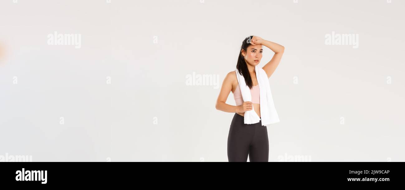 Sport, gym and healthy body concept. Full length of serious and focused ...