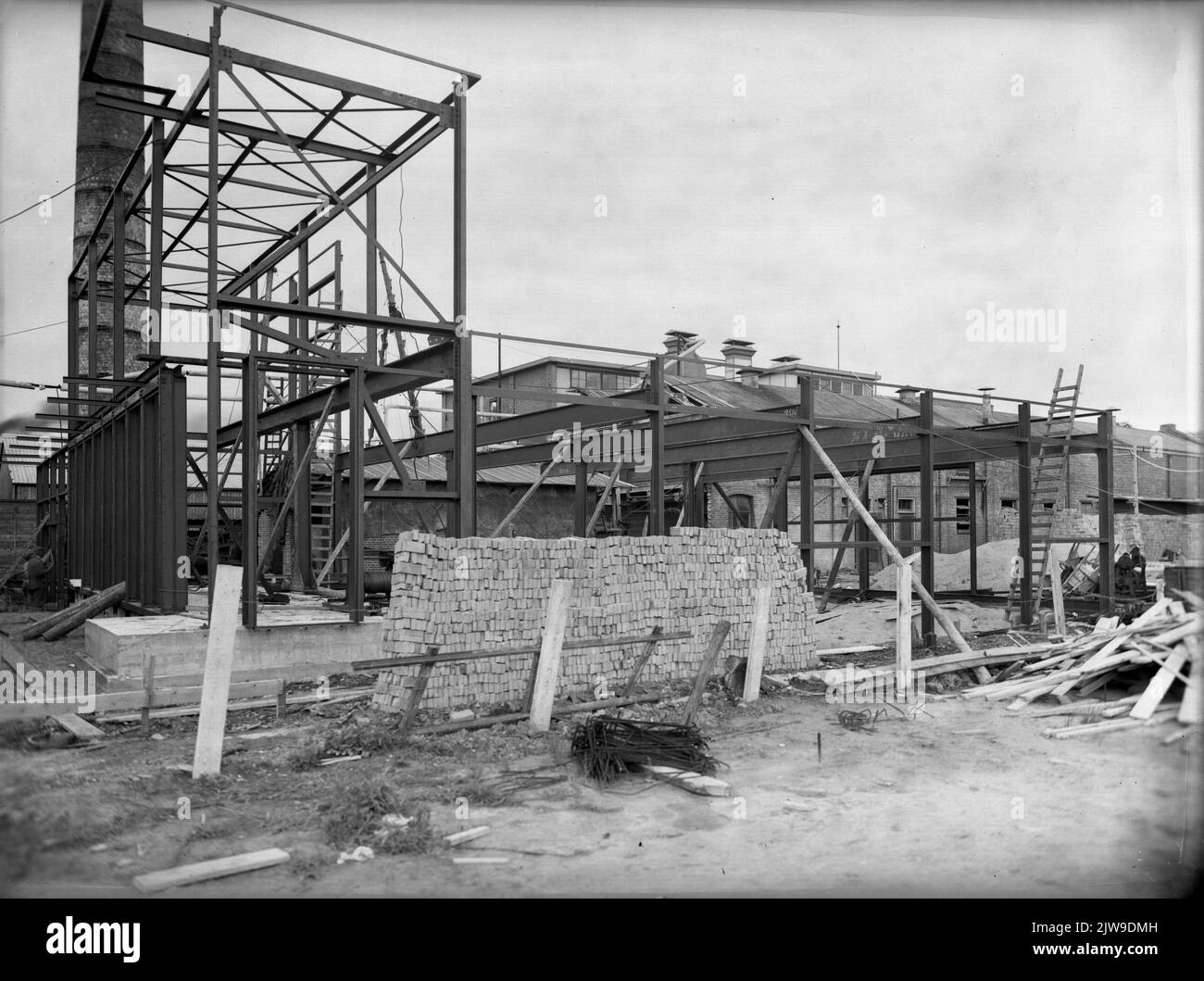 Building factory construction site under Black and White Stock Photos ...