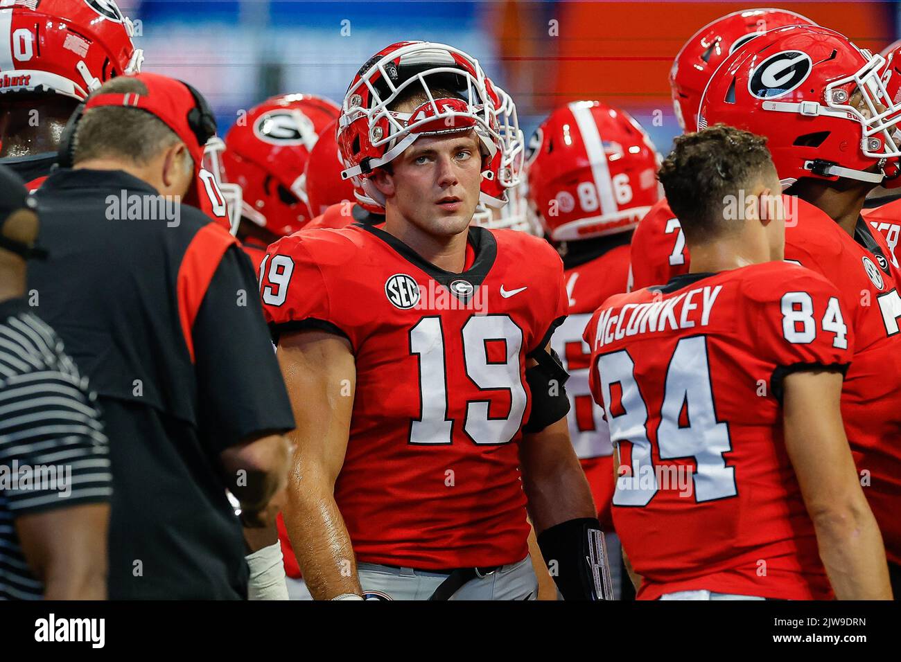 Atlanta, Georgia. 3rd Sep, 2022. Georgia's Brock Bowers (19) in action ...