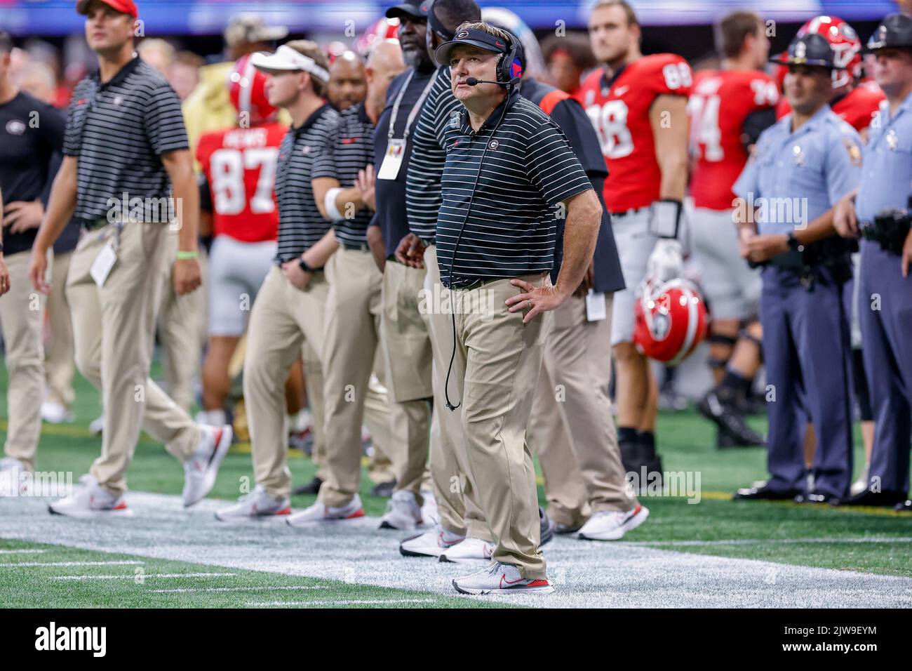 Atlanta, Georgia. 3rd Sep, 2022. Georgia head coach, Kirby Smart, looks ...
