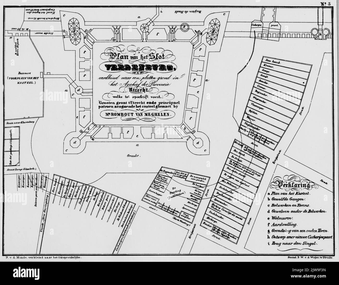 Map of the Vredenburg Castle and surrounding plots in Utrecht, after a ...