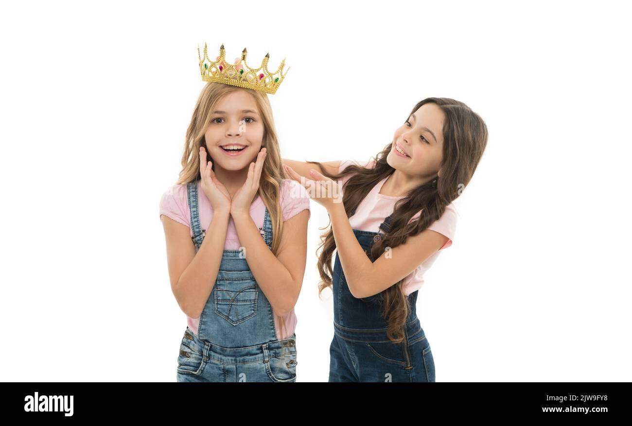 Kid wear golden crown symbol princess. Every girl dreaming become ...