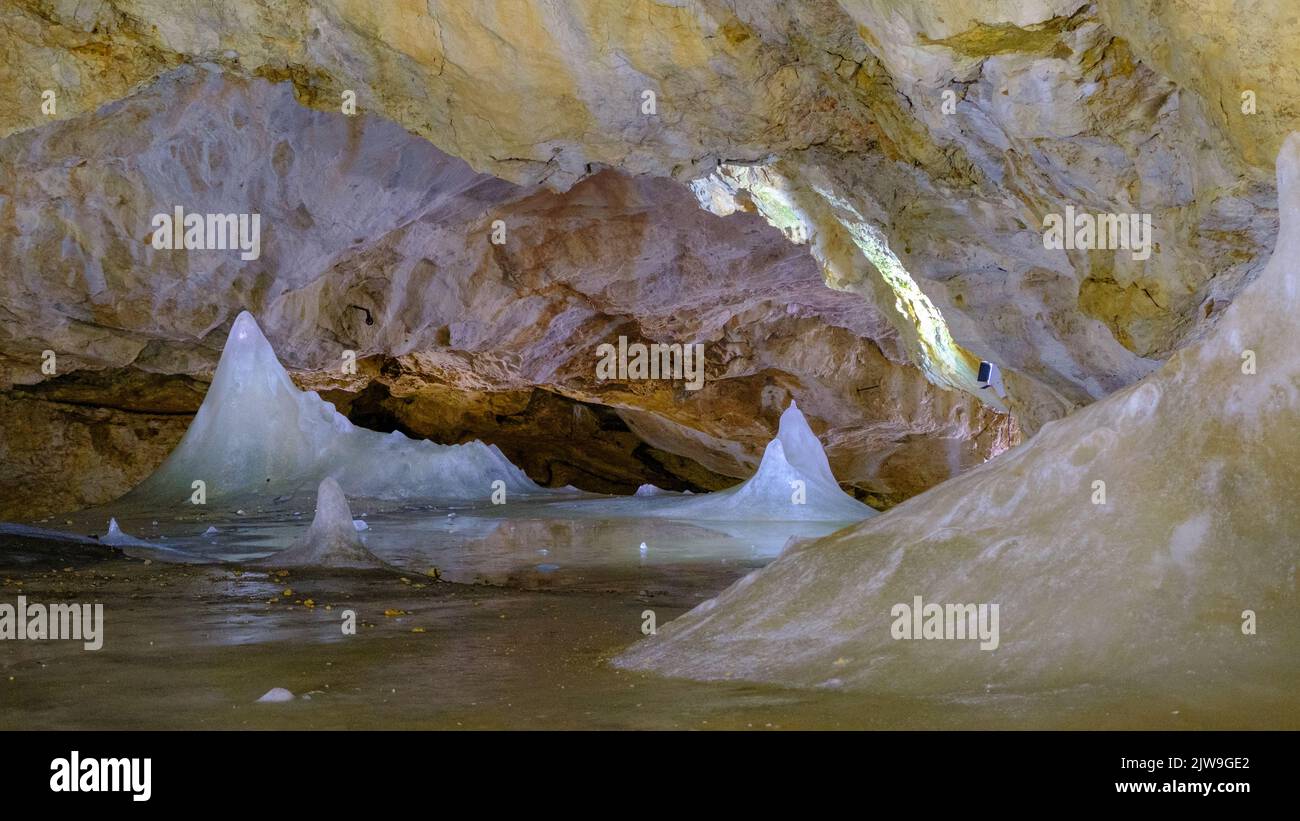Blue stalactites in cave hi-res stock photography and images - Alamy