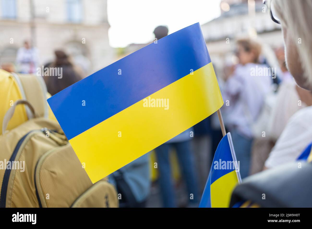 Ukraine support demonstration, people with flags and national symbols ...