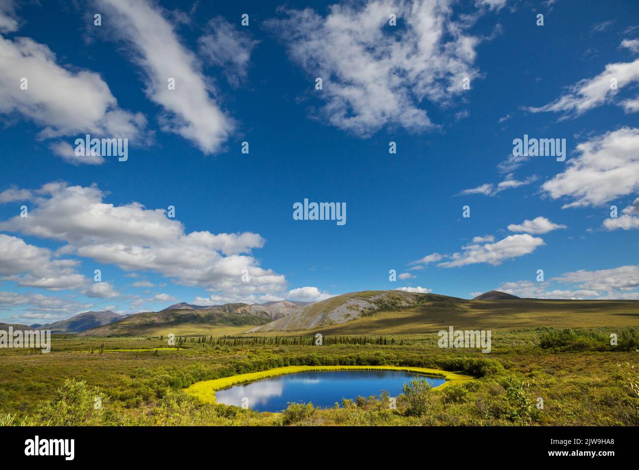 Beautiful blue lake in polar tundra along Dempster highway, Yukon ...