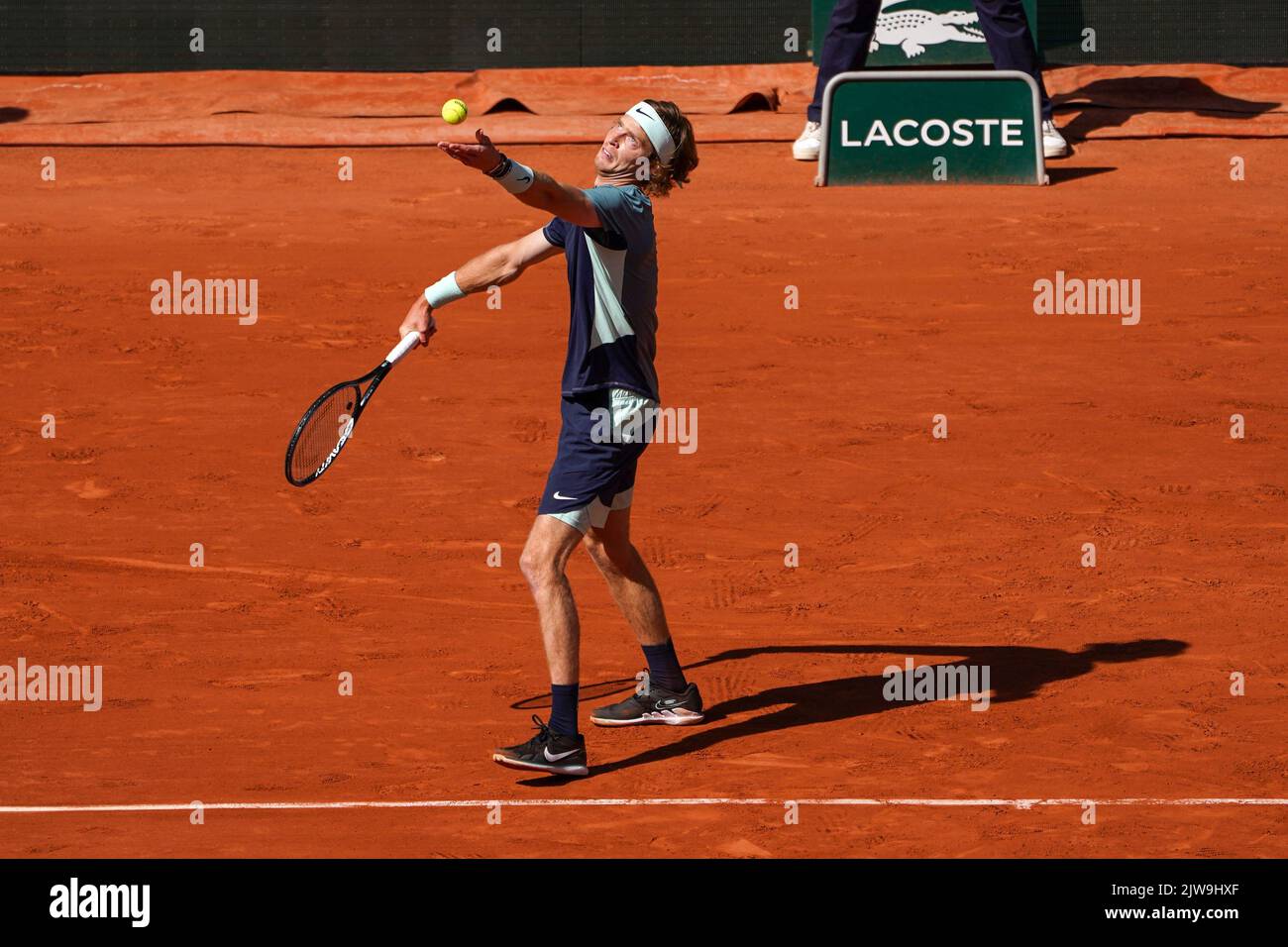 Professional tennis player Andrey Rublev of Russia in action during his ...