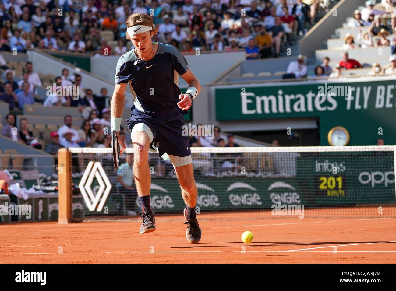 Professional tennis player Andrey Rublev of Russia in action during his ...
