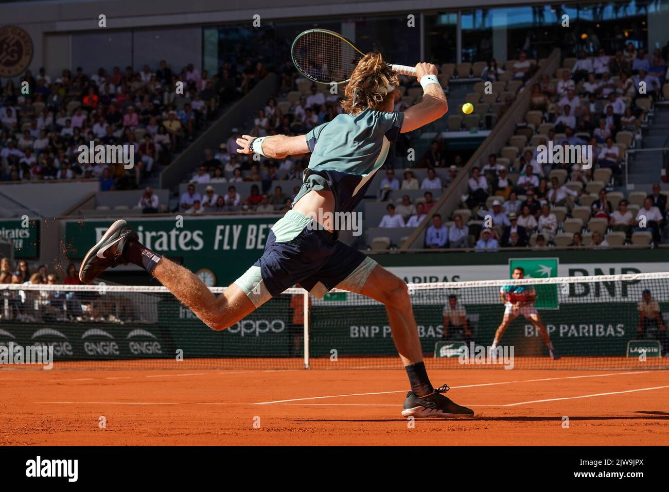 Professional tennis player Andrey Rublev of Russia in action during his ...
