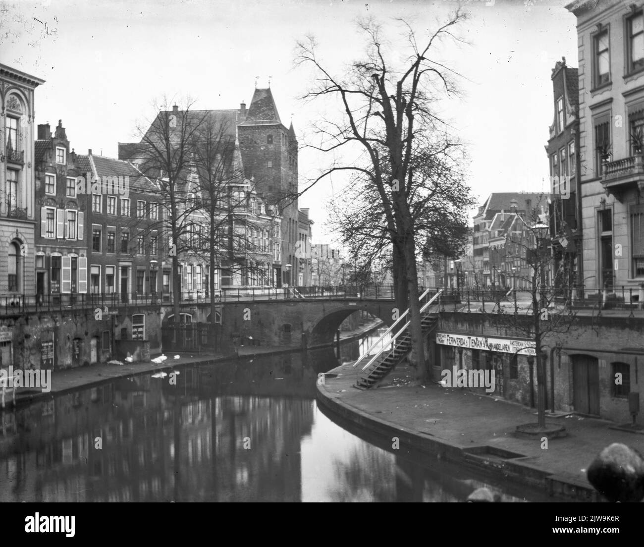 View of the Oudegracht from the Bakkerbrug in Utrecht with the ...