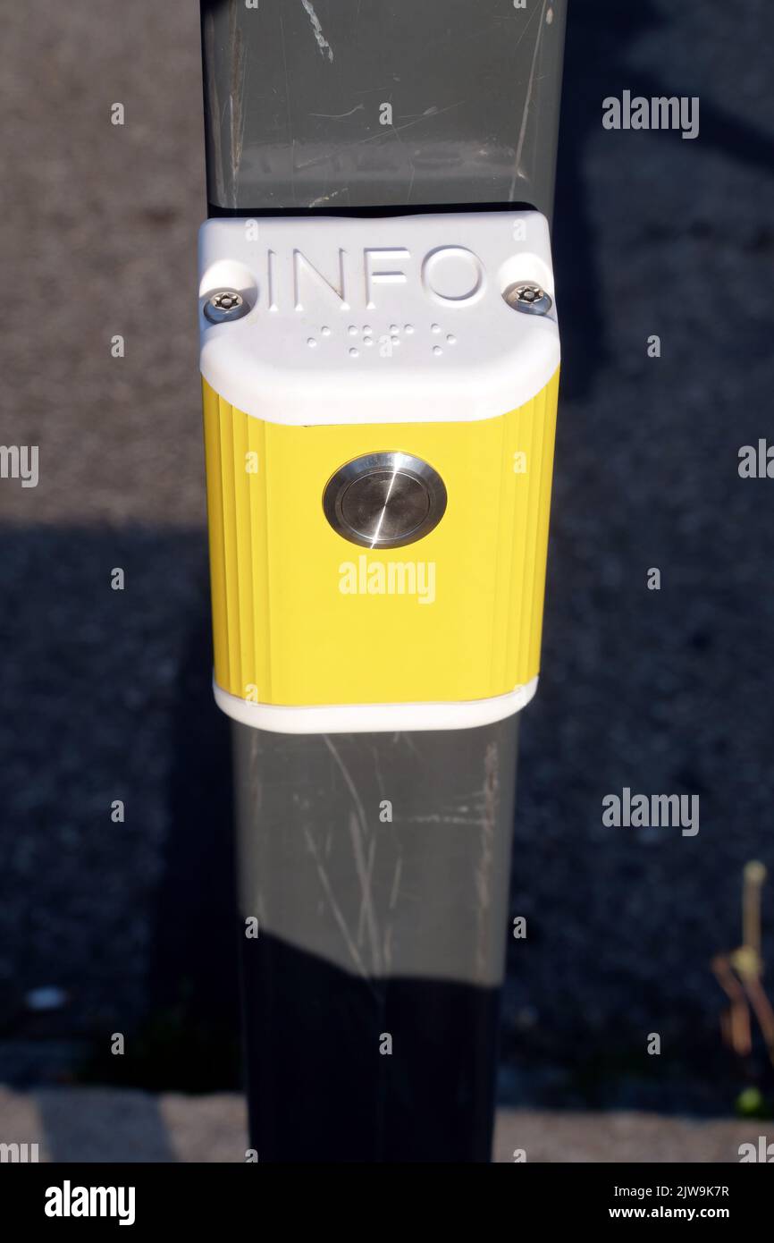 Acoustic information box for the visually impaired at a bus stop Stock ...