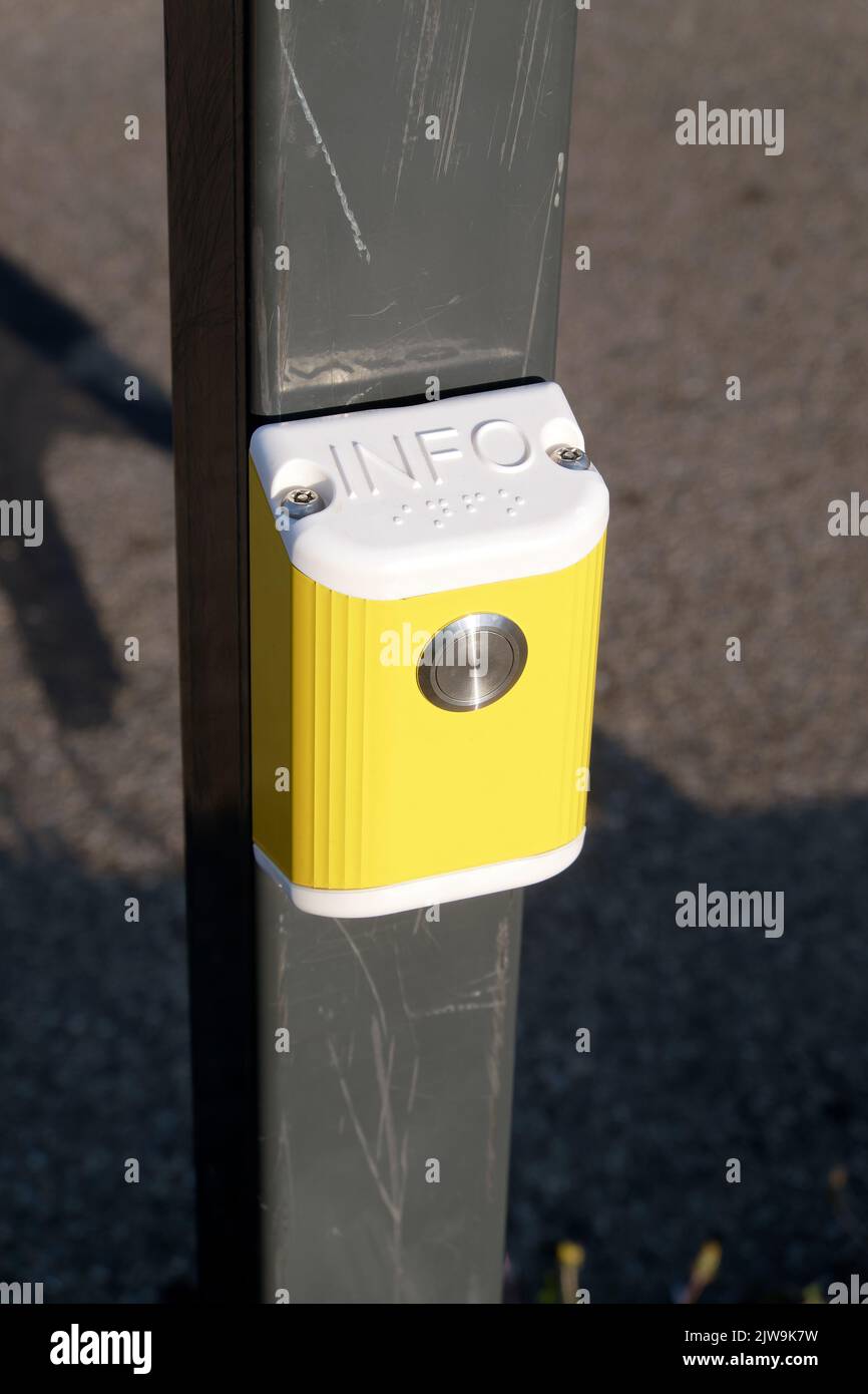 Acoustic information box for the visually impaired at a bus stop Stock ...