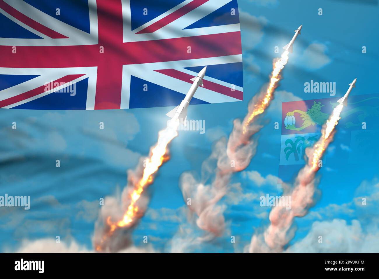 Modern strategic rocket forces concept on blue sky background, Fiji ...