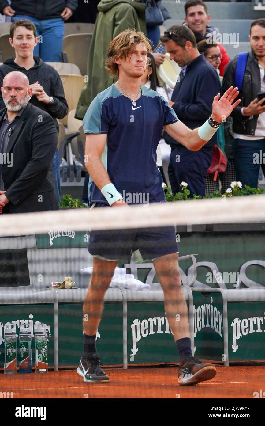 Professional tennis player Andrey Rublev of Russia celebrates victory ...