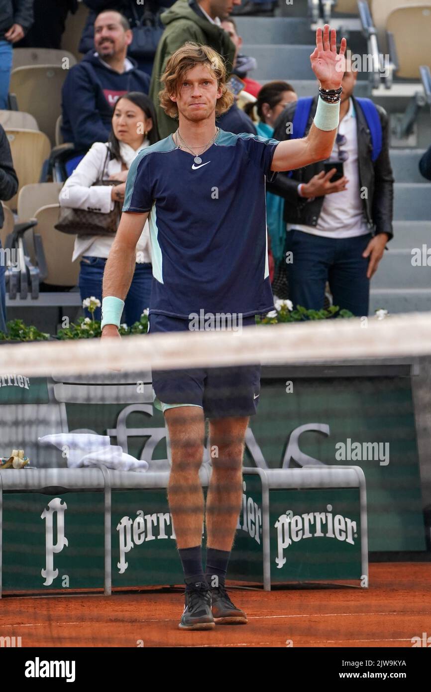 Professional tennis player Andrey Rublev of Russia celebrates victory ...