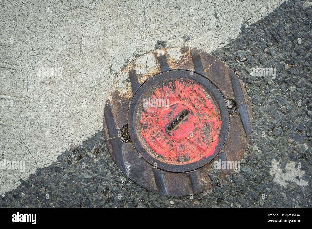 Water supply valve cover in a french street Stock Photo - Alamy