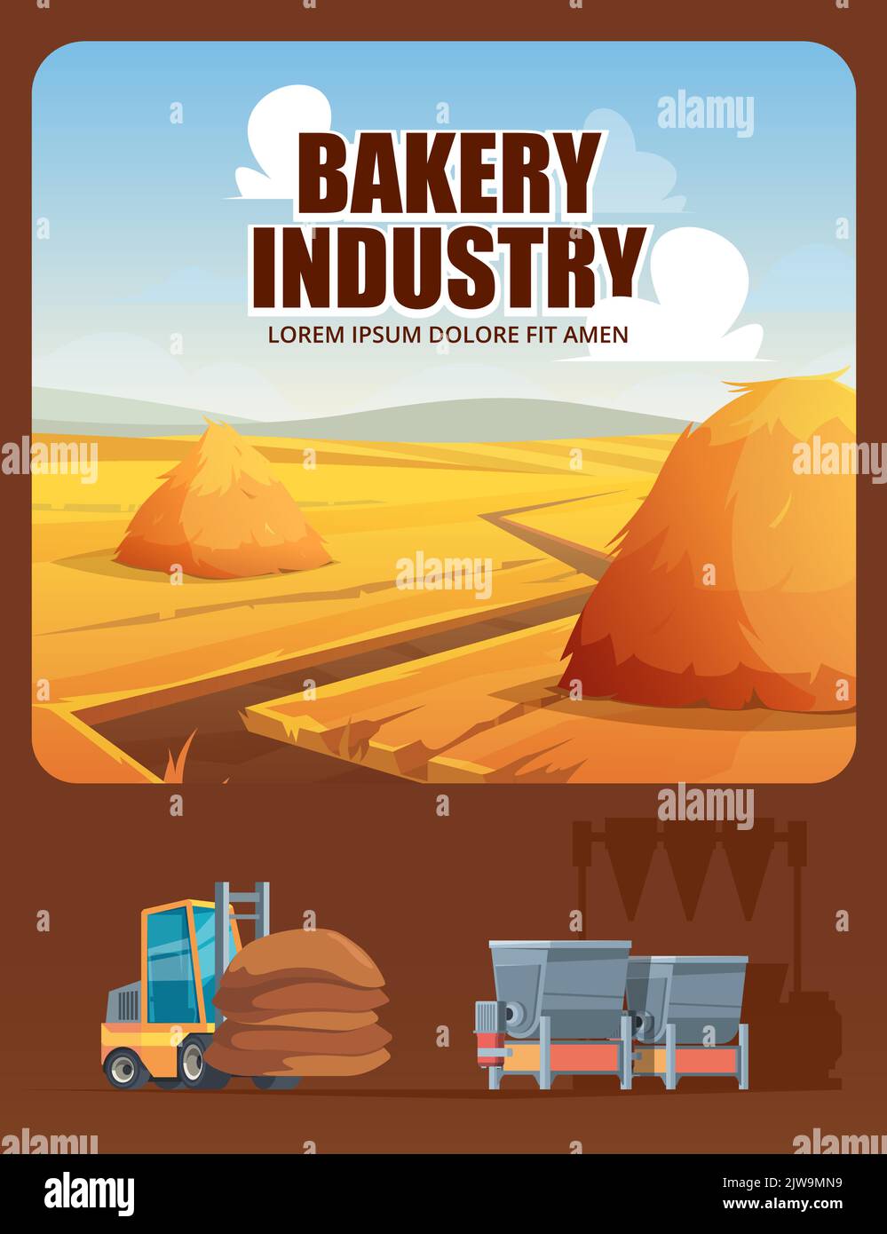 Bakery poster. Fresh bread production ads placard with illustration of ...