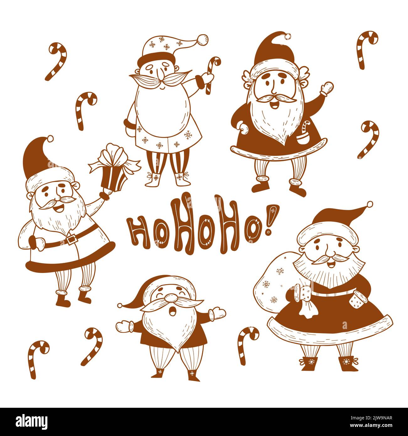 Cartoon father Christmas. Collection of cute old men fabulous Santa ...