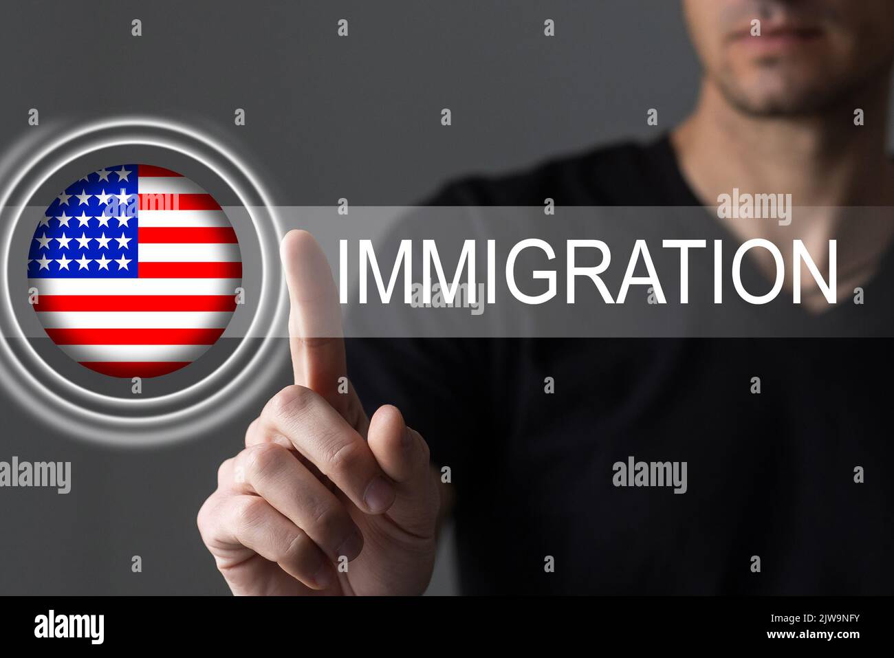 usa flag and inscription immigration, virtual button Stock Photo - Alamy
