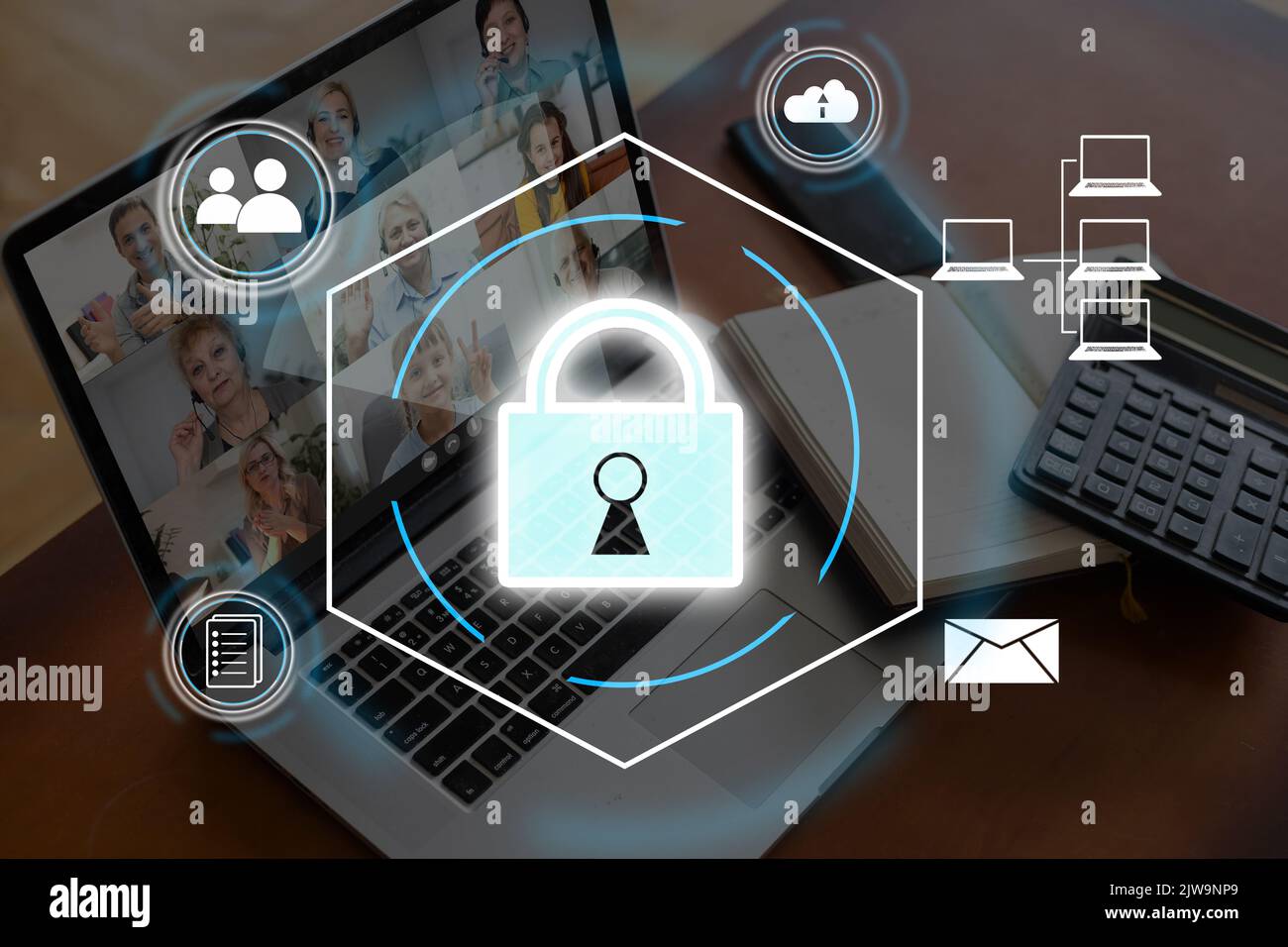 Digital padlock icon, cyber security network and data protection ...