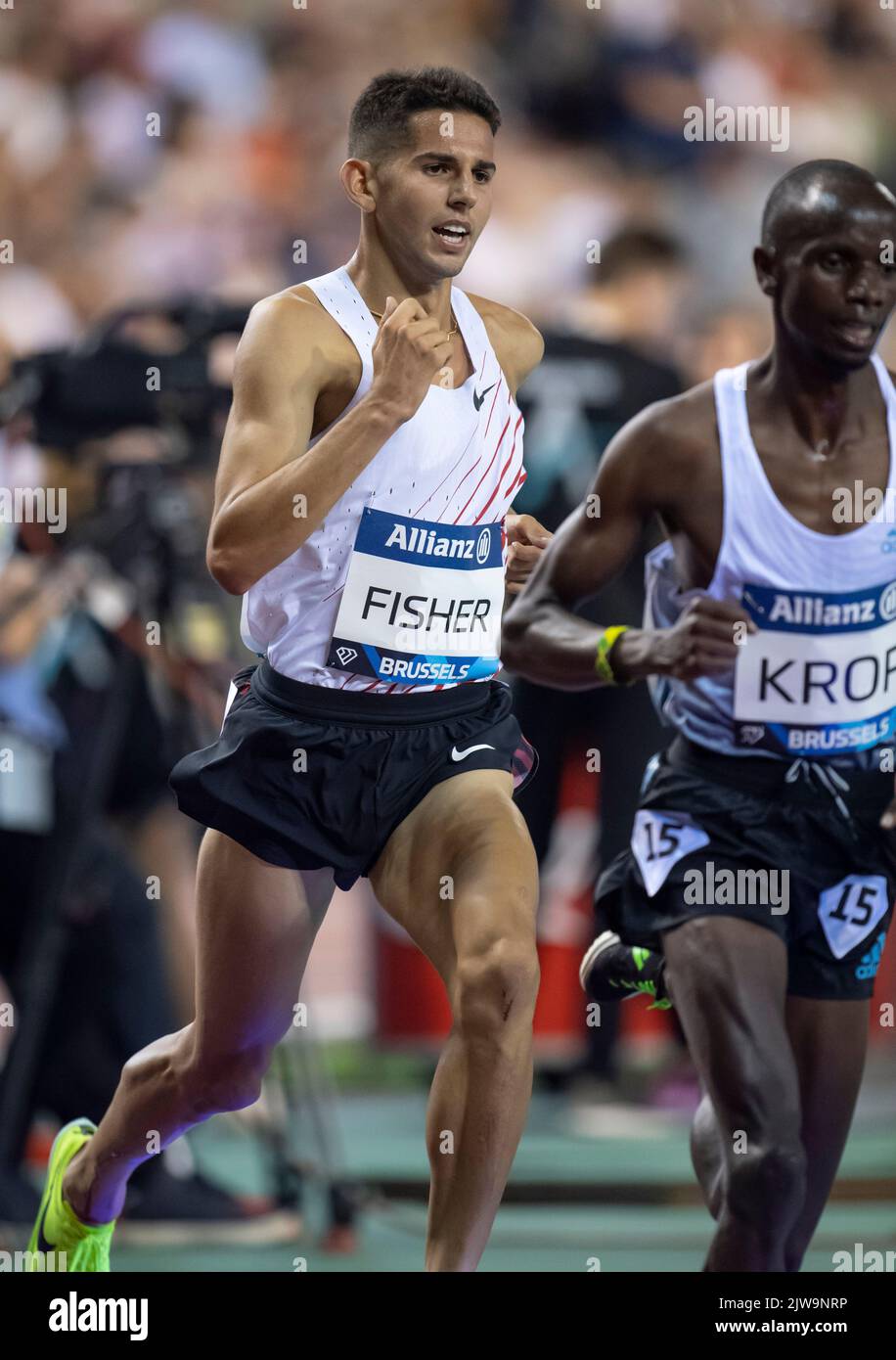 Grant Fisher of the USA competing in the men's 5000m and set a new American record in 12:46.96 ...