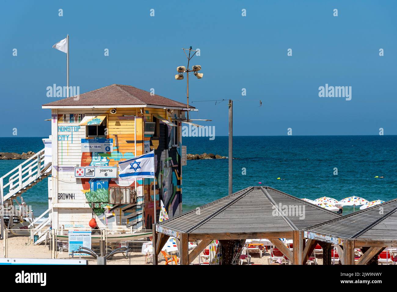 Lifeguard booth stands at the shore line on the beach Stock Photo - Alamy