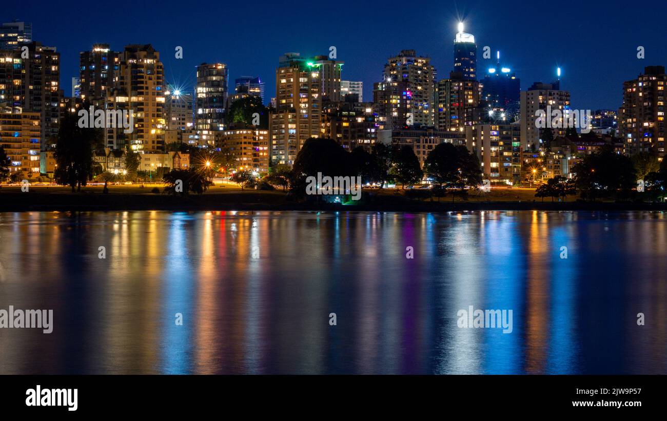 A night time photograph of the city of Vancouver from Vanier Park. The ...