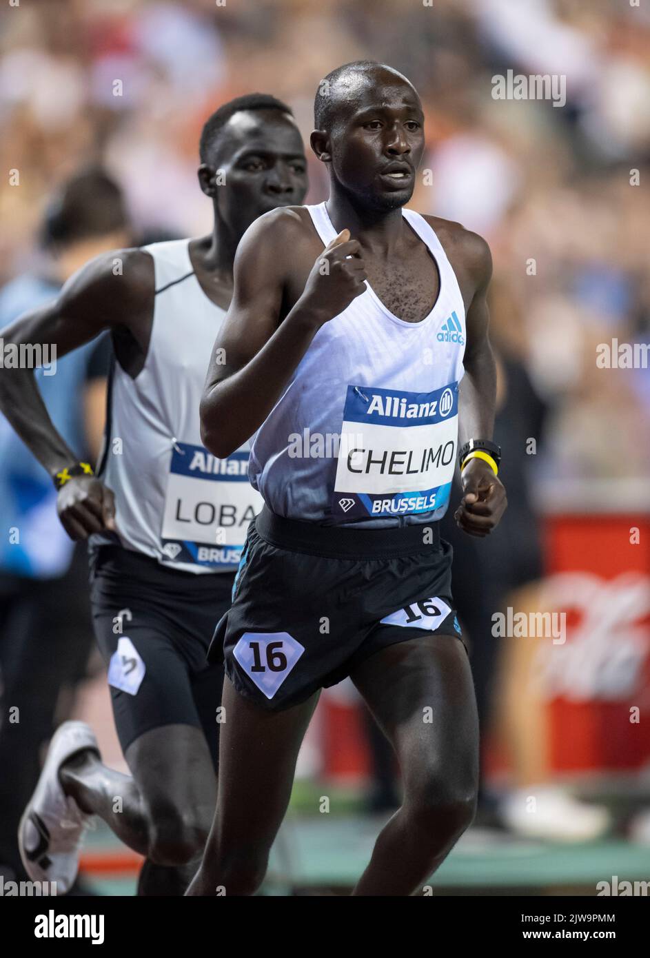 Oscar Chelimo of Uganda competing in the men's 5000m during the Allianz Memorial Van Damme 2022 ...
