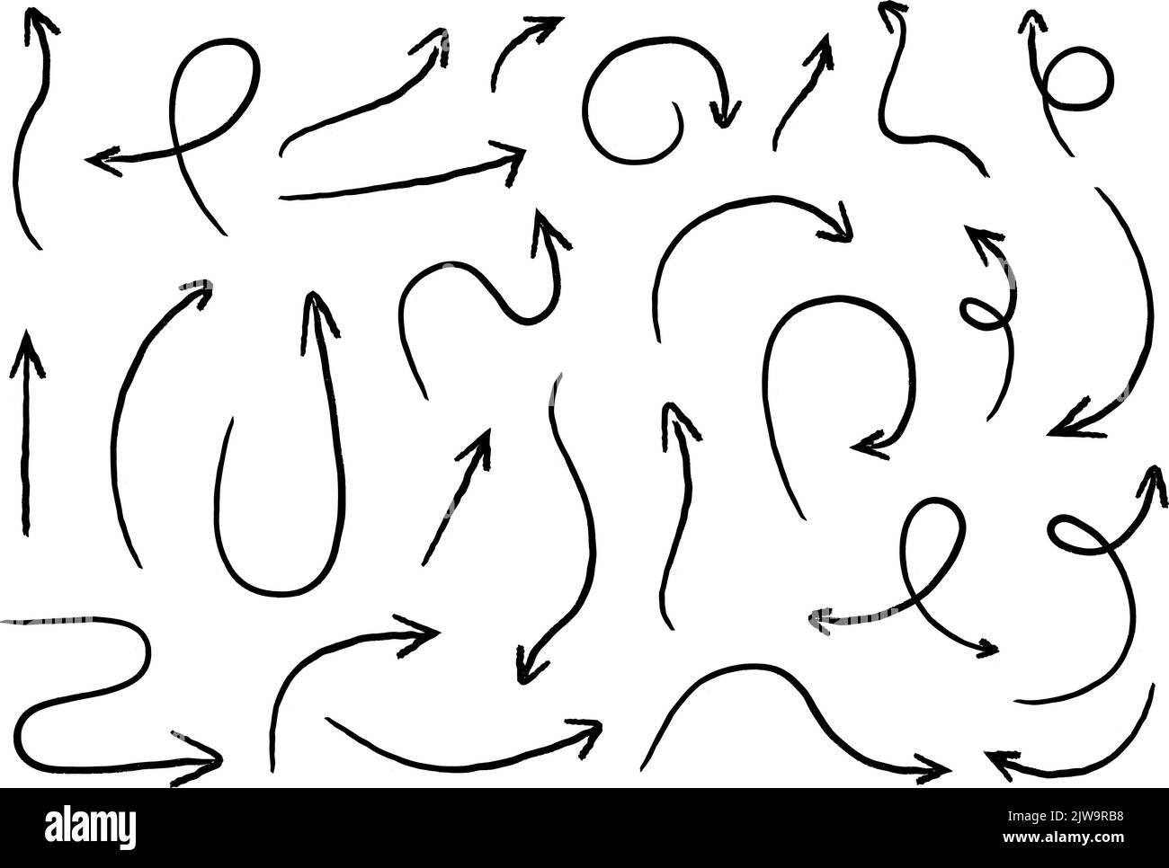 Black grunge arrow, isolated vector direction symbols. Pensil stroke ...