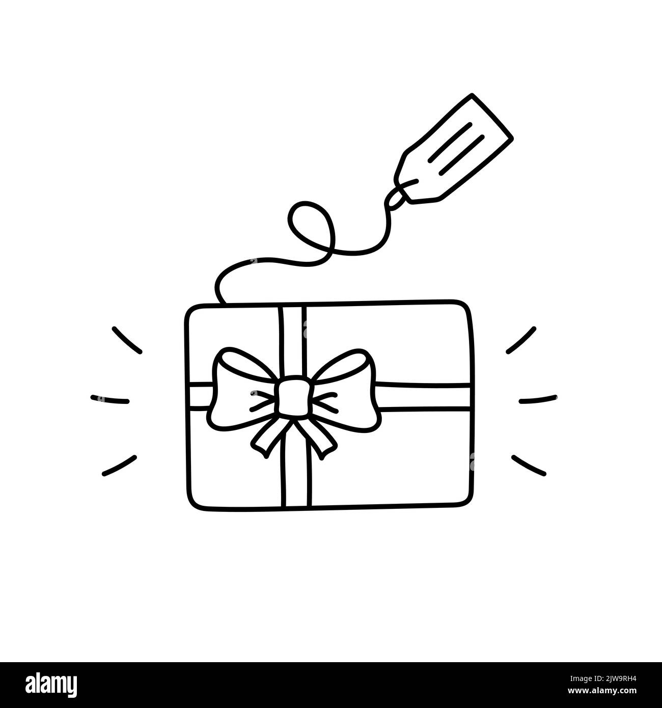 Doodle gift box with bow. Hand drawn present. Graphic design element ...
