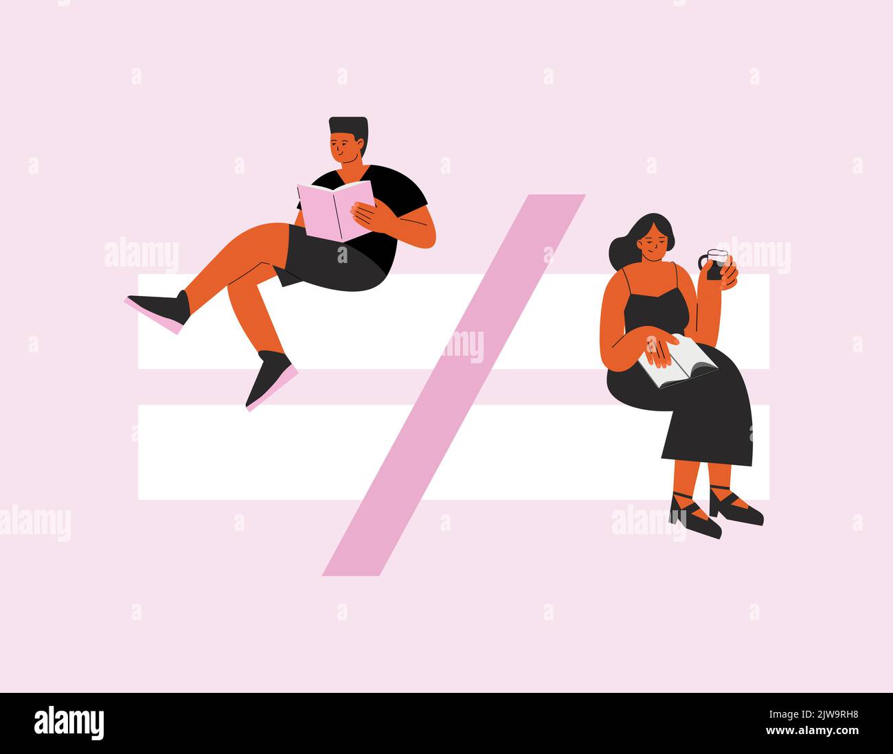 Gender inequality vector concept with man and woman sitting on crossed ...