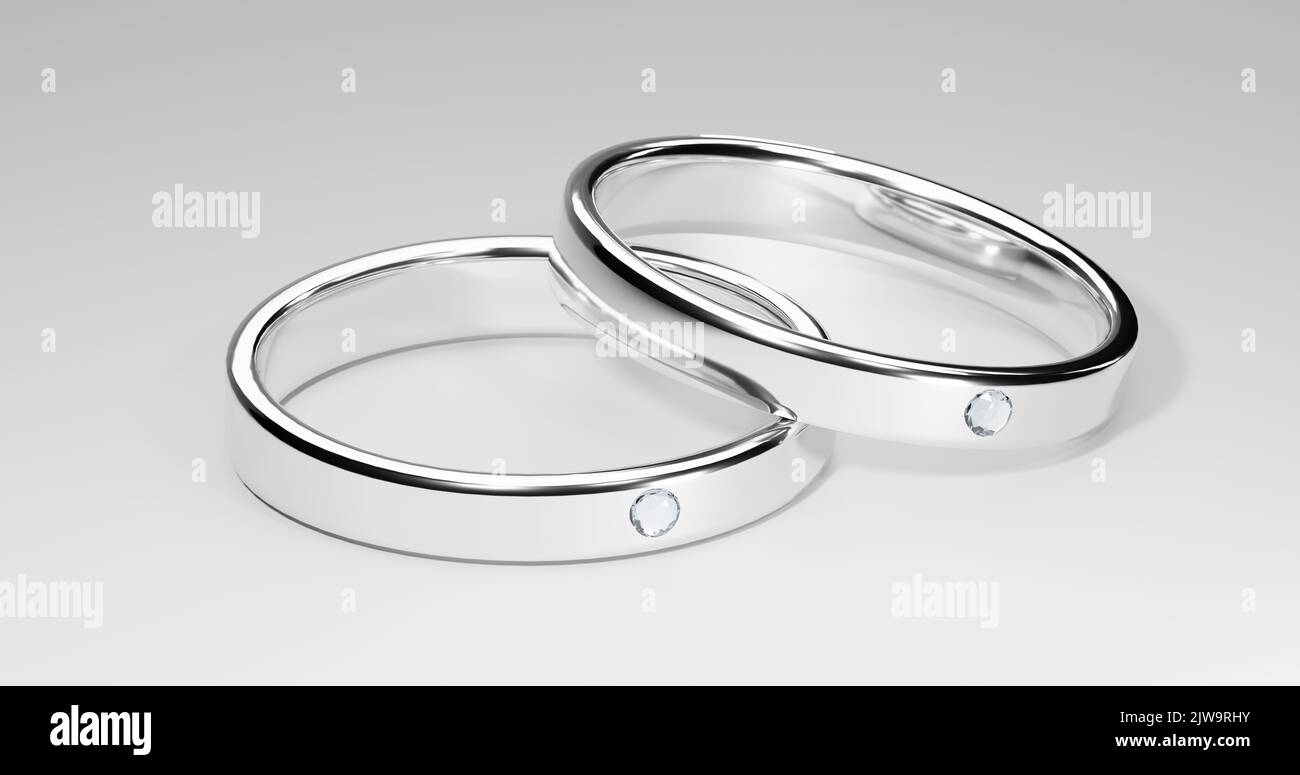 3D rendering of realistic minimal diamond rings. Silver solitaire ...