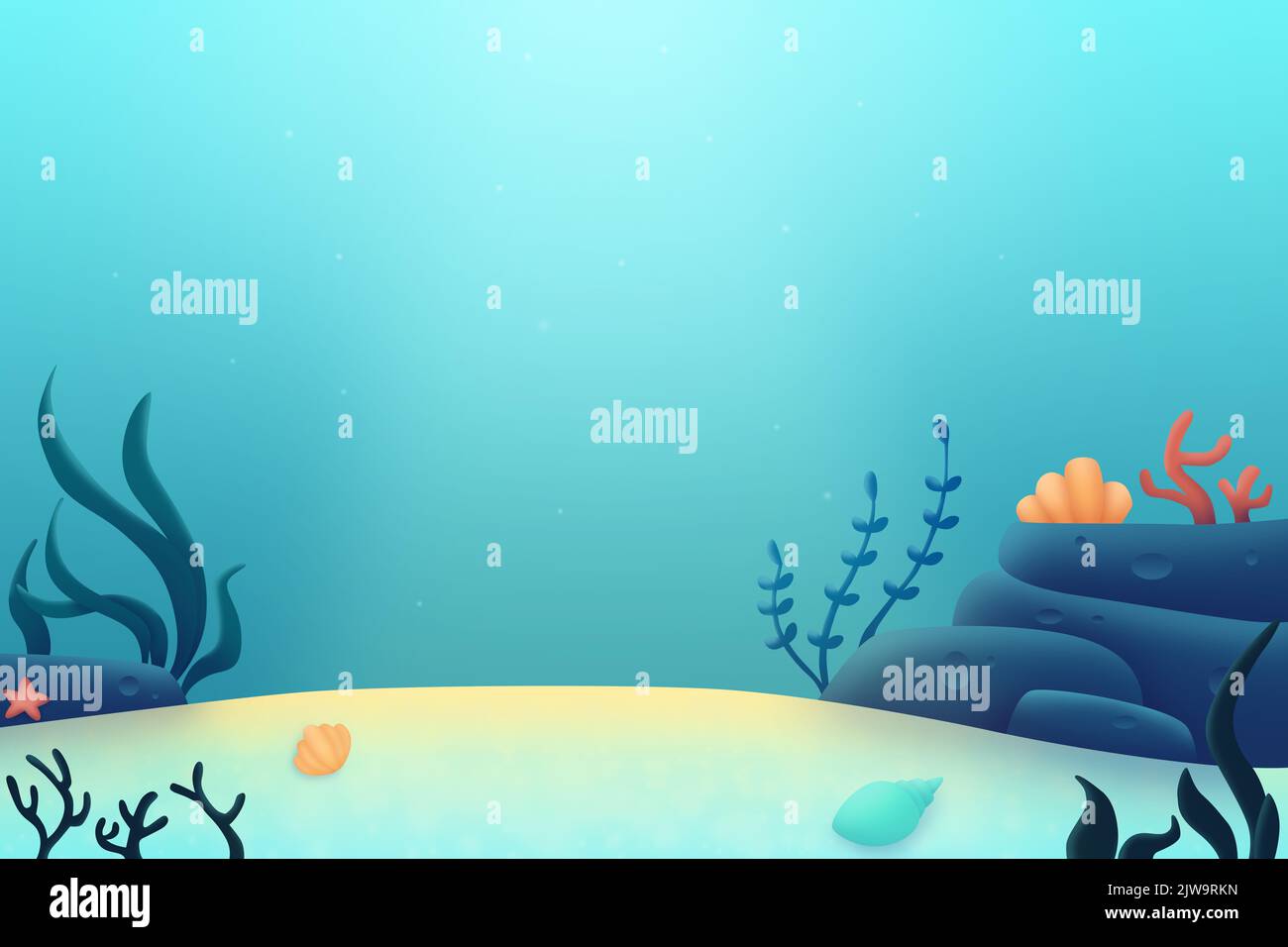 Landscape underwater ocean floor with algae. Digital illustration Stock ...