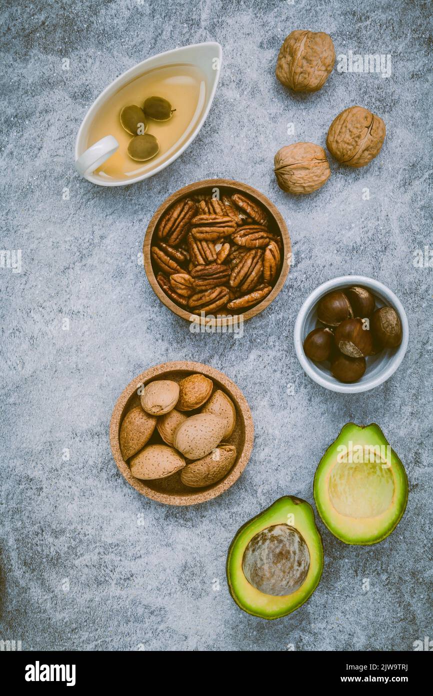 A top view of different kinds of seeds and nuts Stock Photo - Alamy