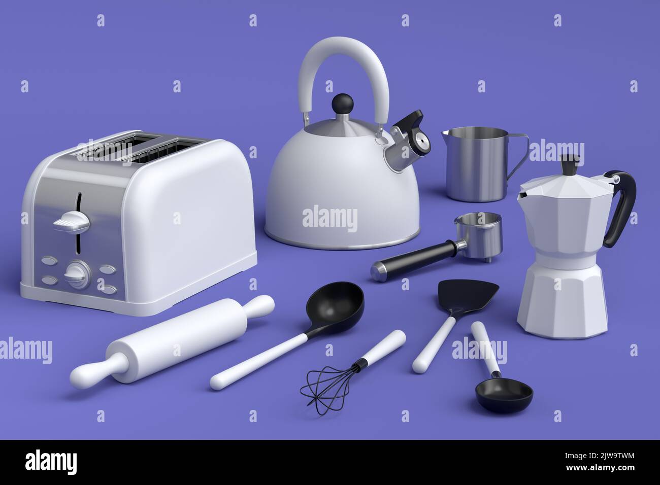 Toaster, kettle, coffeemaker with kitchen utensil for preparation of ...