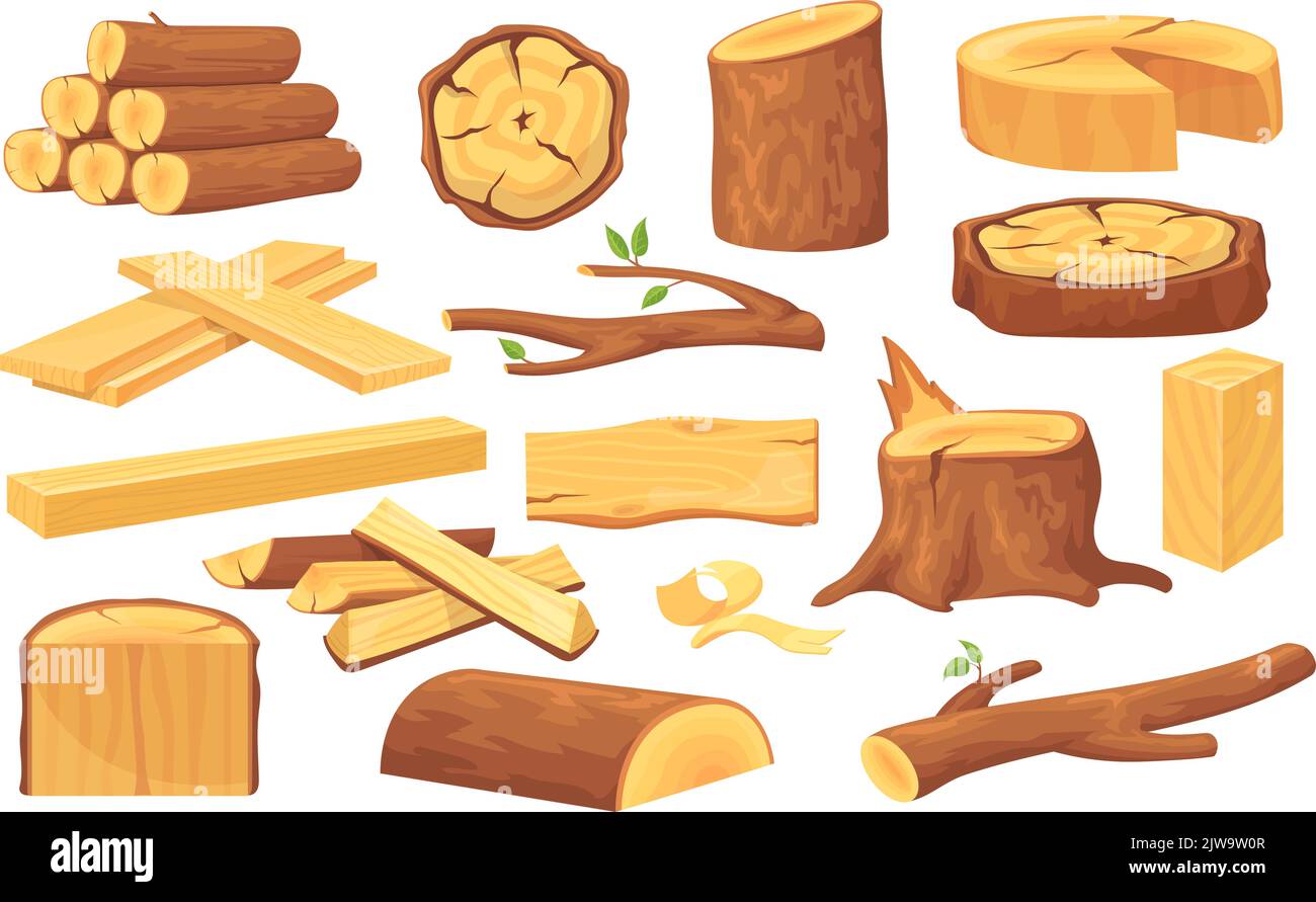 Cartoon stacked trunks. Wooden trunk cutting tree timbers materials ...