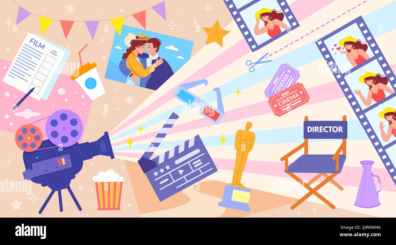 Filmmaking concept. Cinema accessories filmmaker icon, video maker ...