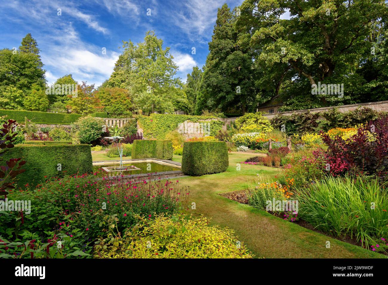 CRATHES CASTLE BANCHORY SCOTLAND THE UPPER GARDEN WITH POND AND ...