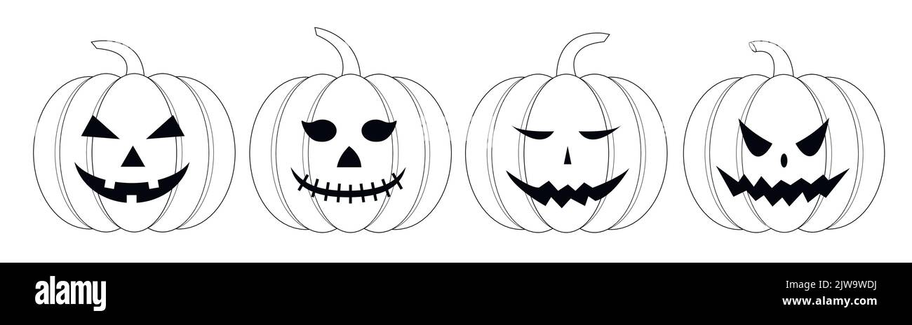 Set of vector sketch pumpkins with cut out face elements. Elements for ...